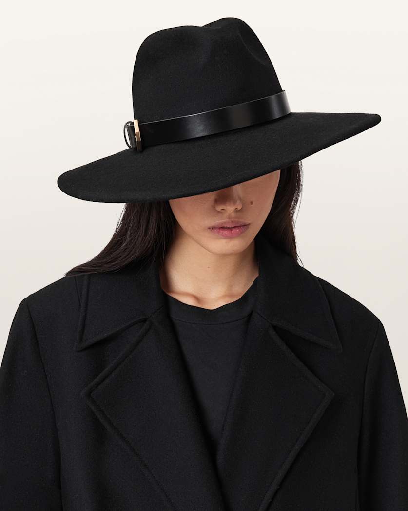 Fae Wool Fedora BLACK/WARM BRASS | ALLSAINTS